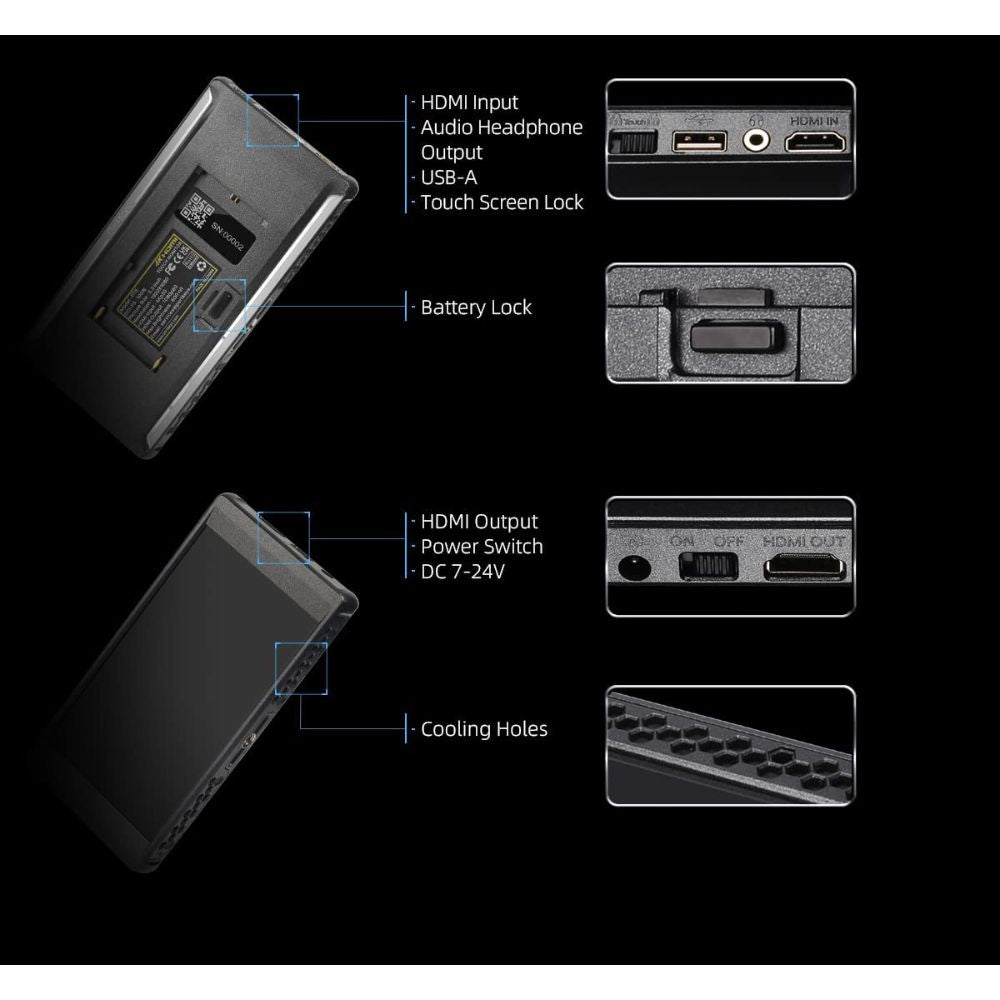Portkeys PT6 Touchscreen Camera Field Monitor (5.2 Inch) Wide Color Ga ...